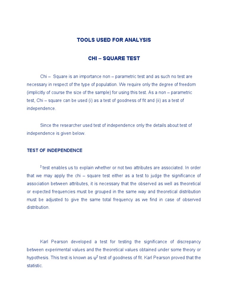 Tools Used For Analysis: Test of Independence | PDF | Statistical ...