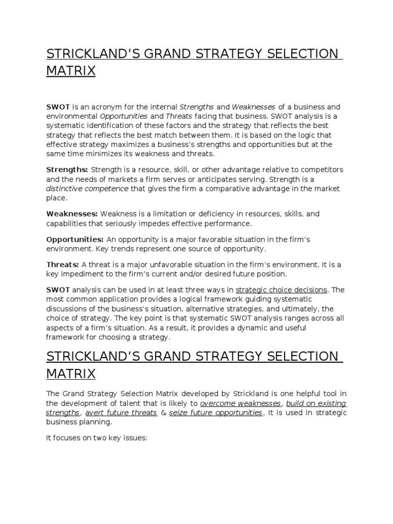 Strickland'S Grand Strategy Selection Matrix | PDF | Strategic ...