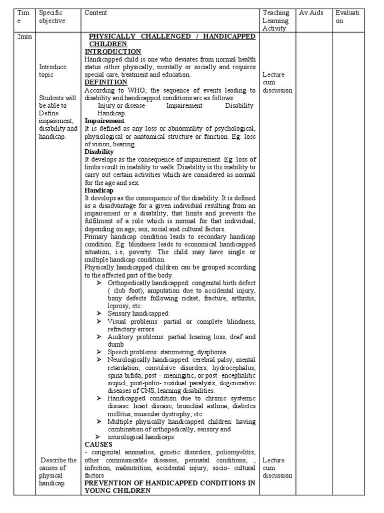 Lesson Plan for Physically Challenged Students | PDF | Disability ...