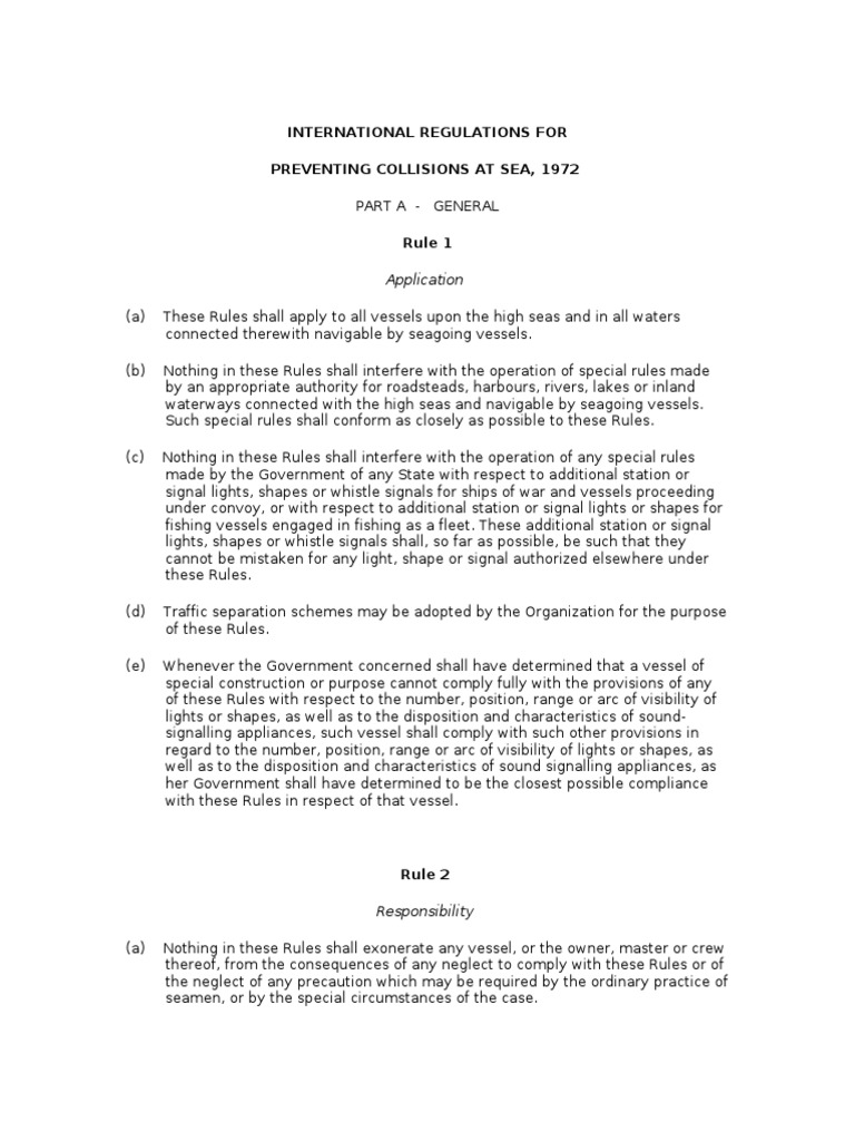 International Regulations For Preventing Collisions at Sea, 1972 | PDF ...