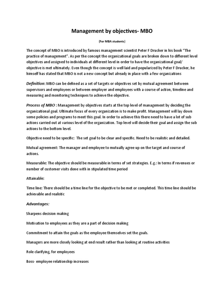 Management by Objectives | PDF | Goal | Applied Psychology