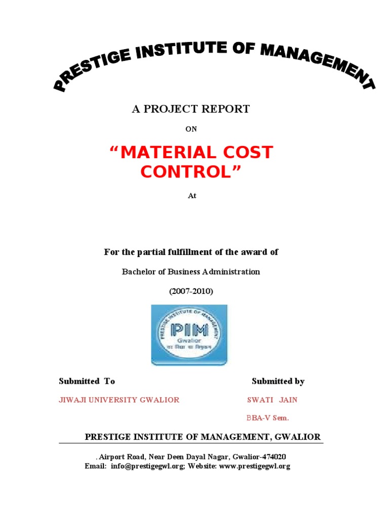 "Material Cost Control": A Project Report | PDF | Business