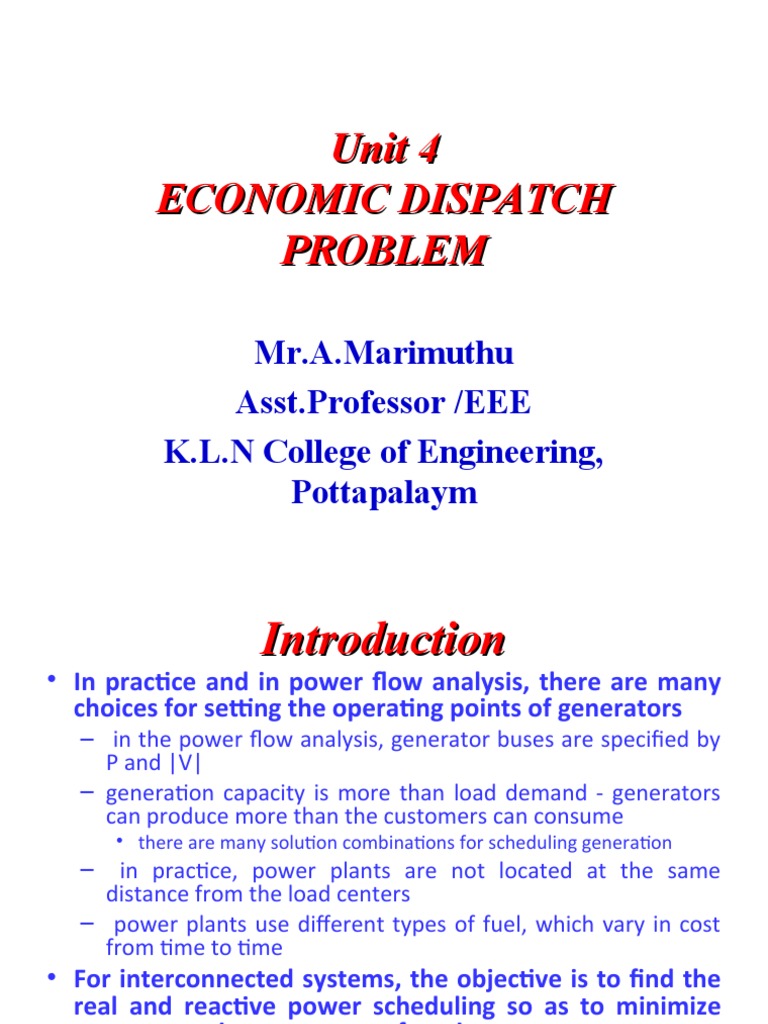 Economic Dispatch Problem Pdf Mathematical Optimization Numerical Analysis