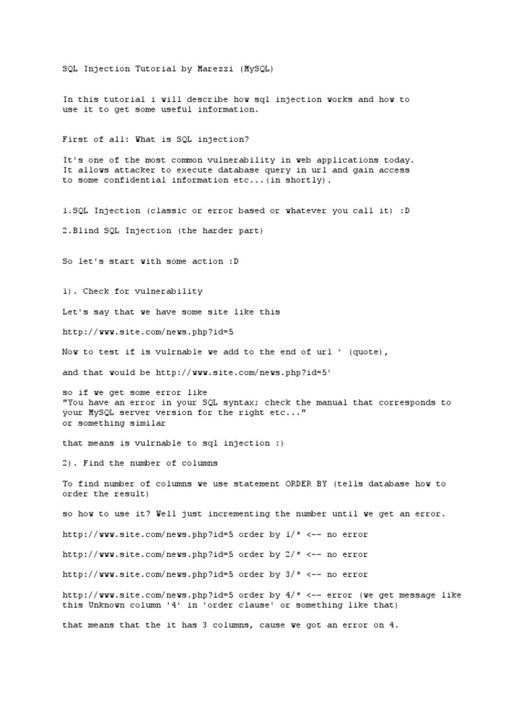SQL Injection Tutorial by Marezzi | PDF | Computer Security | Security