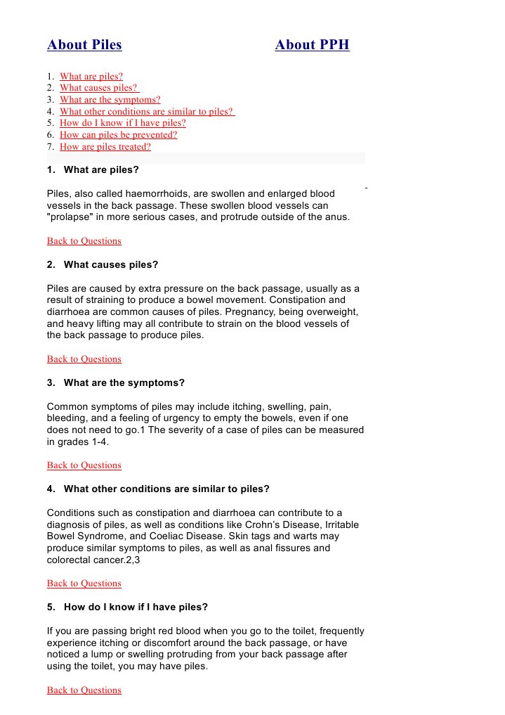 Grade 1 Piles: About Piles About PPH | PDF | Hemorrhoid | Surgery