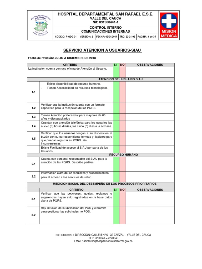 Evaluación del SIAU en Hospital San Rafael | PDF | Hospital | Salud y ...