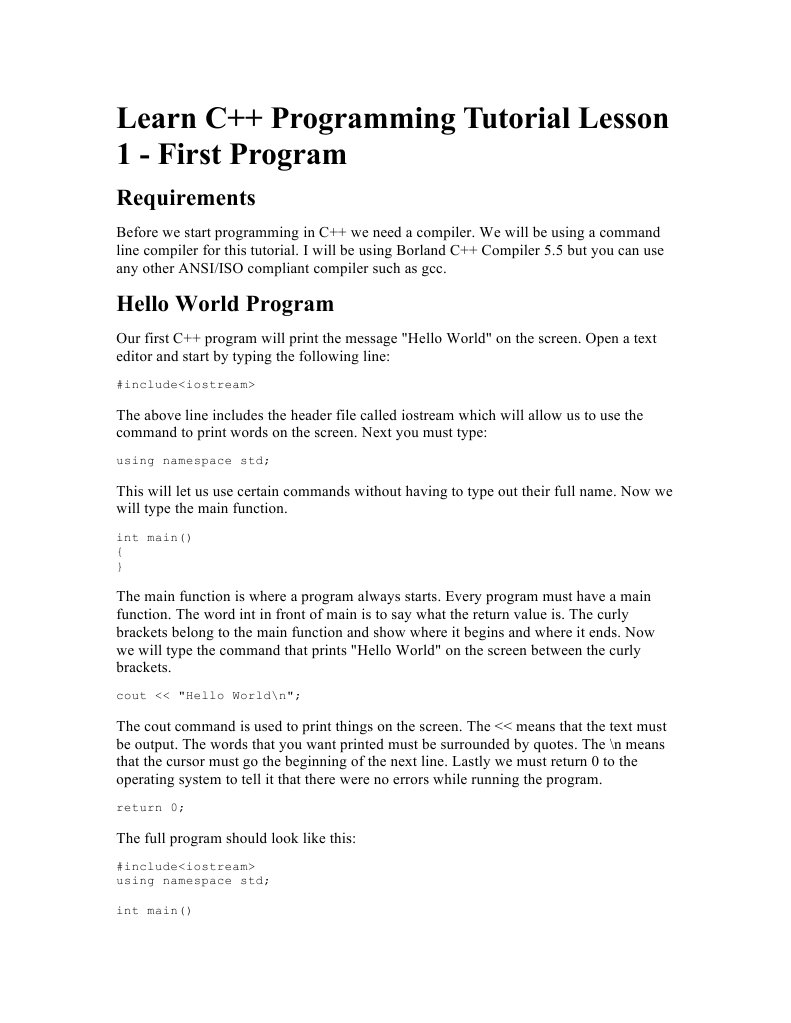 Lesson 1 - First Program | Download Free PDF | C++ | C (Programming ...