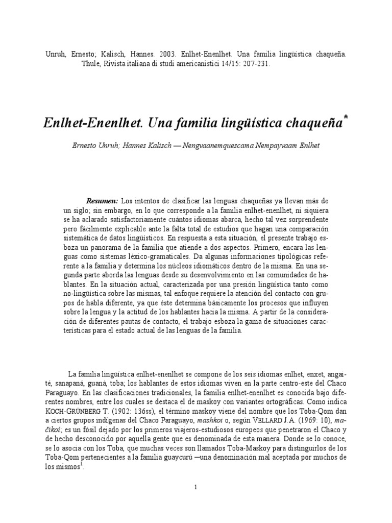 Un análisis tipológico y clasificatorio de la familia lingüística ...