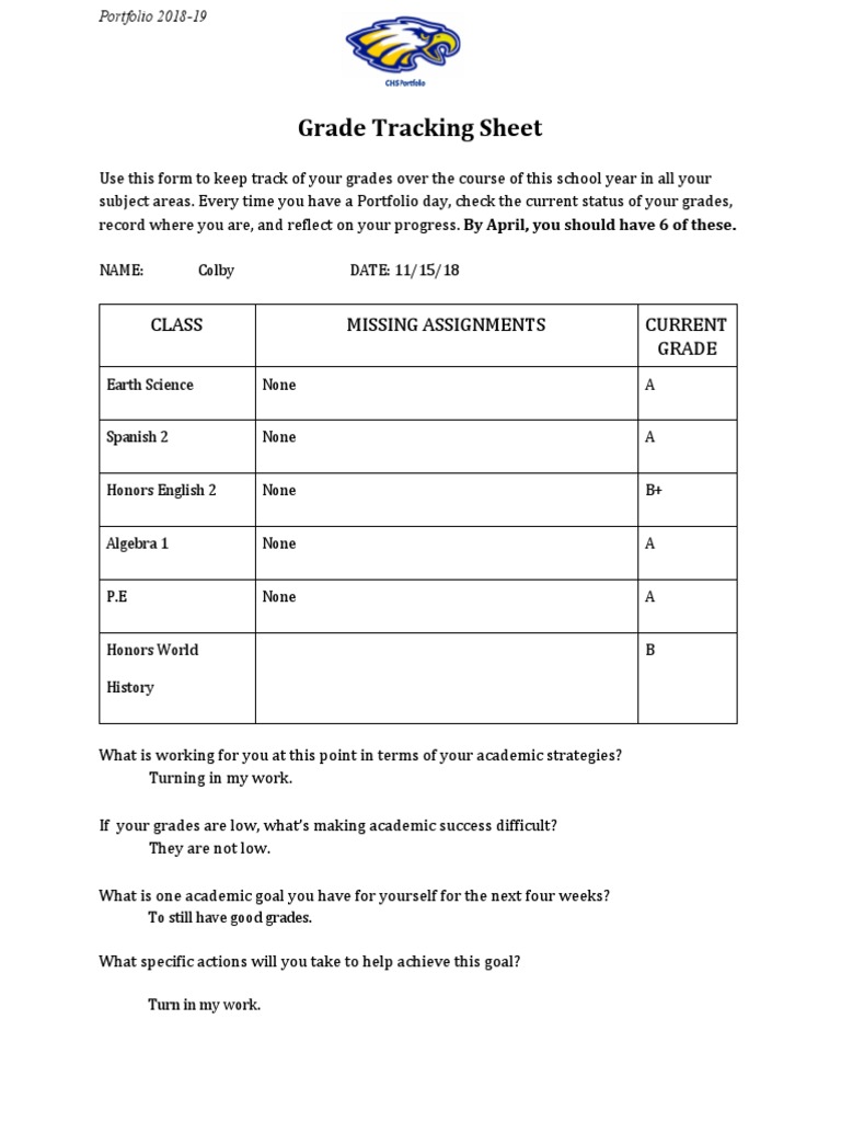 2018 Grade Tracking Sheet | PDF
