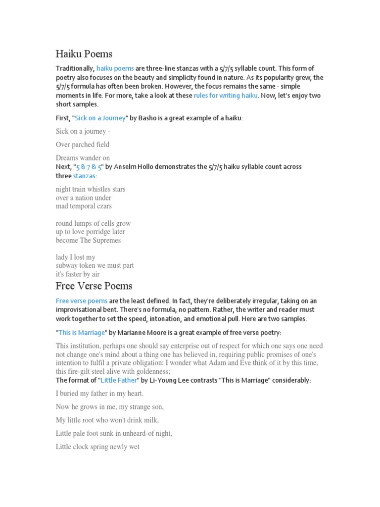 Types of Poem | PDF | Haiku | Poetry