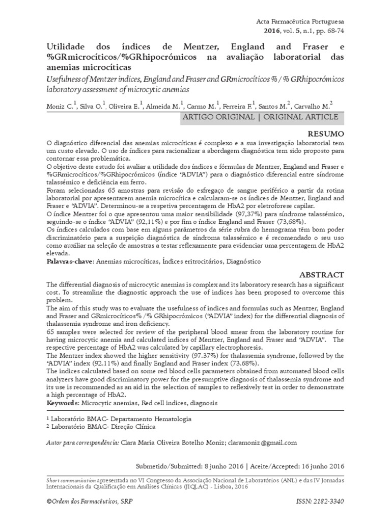 Indice Mentzer | PDF | Anemia | Biologia