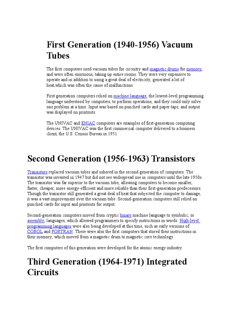 First Generation (1940-1956) Vacuum Tubes: Magnetic Drums Memory ...