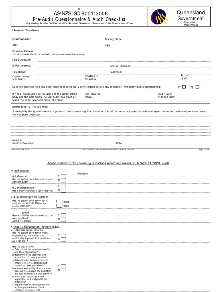 ISO 9001 Pre-Audit Checklist | PDF
