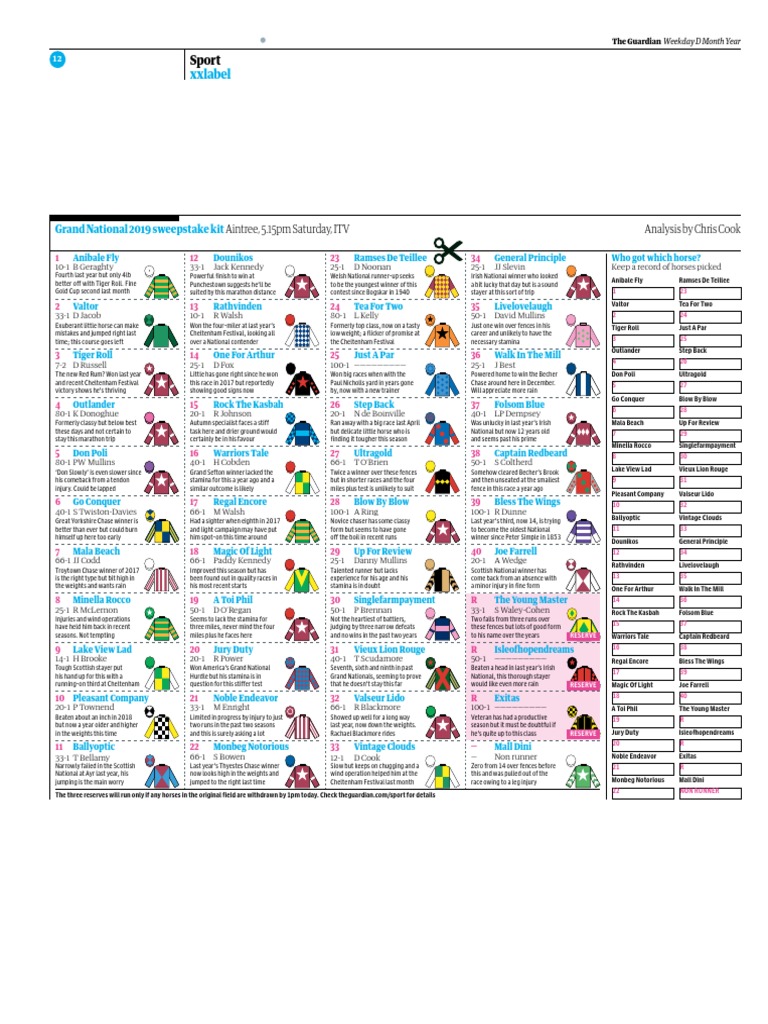 Sweepstake Kit | PDF | Horse Racing | Animal Racing