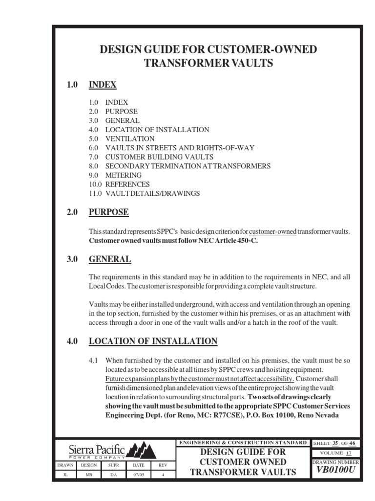 Design Guide For Customer-Owned Transformer Vaults: 1.0 Index | PDF ...