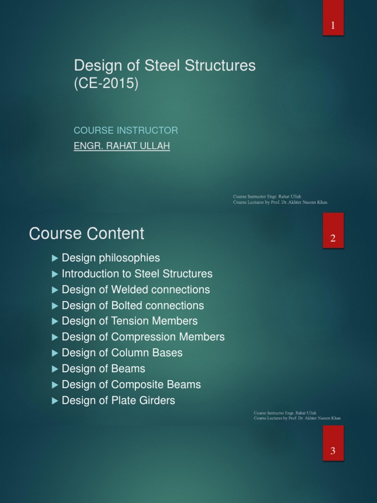Design Steel Structures Course | PDF | Structural Load | Strength Of ...