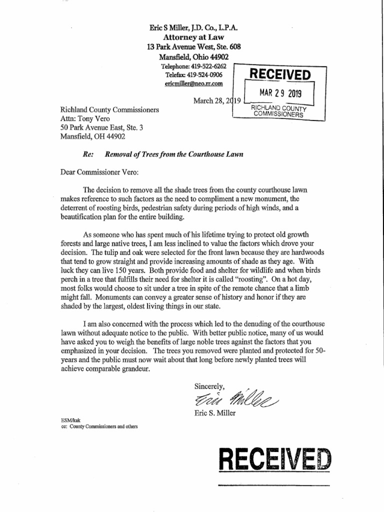 Eric Miller Letter To Richland County Commissioners | PDF