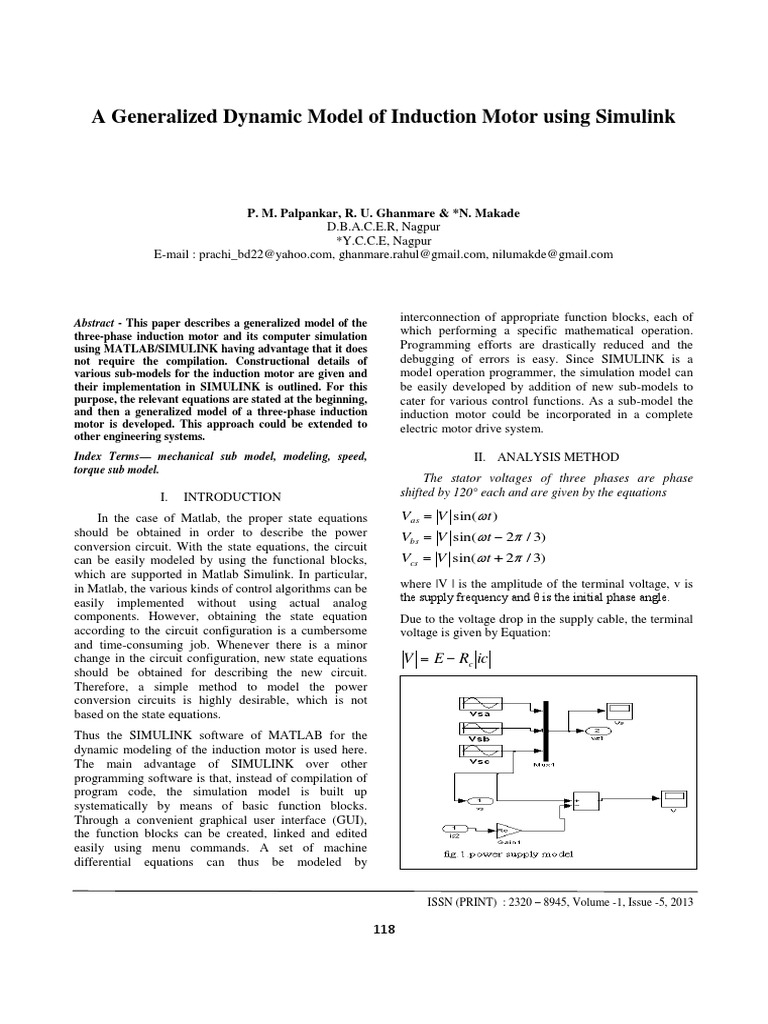 A Generalized Dynamic Model Of Induction Motor Using Simulink Pdf Pdf