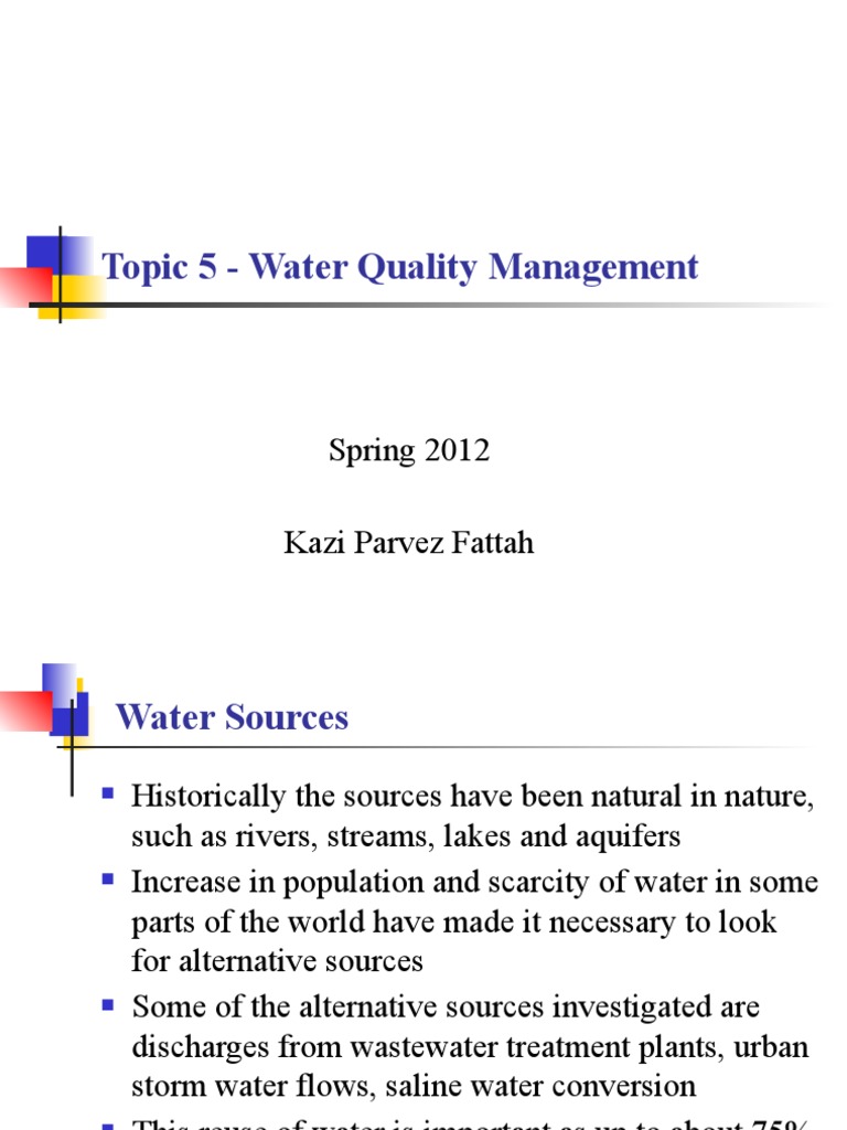 Topic 5 - Water Quality Management | PDF | Alkalinity | Water Pollution