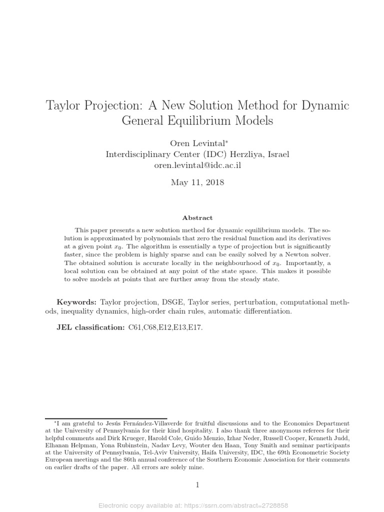 Taylor Projection Method Approximates Solutions to Dynamic Models | PDF ...