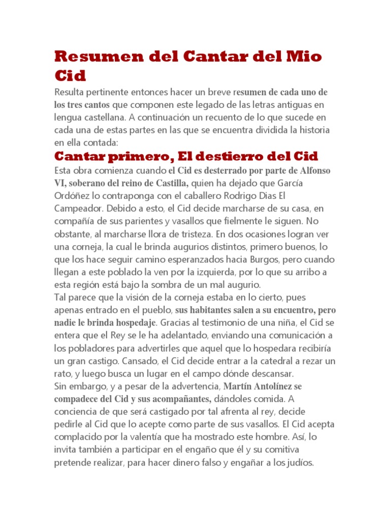 El destierro del Cid y su lucha por recuperar el honor: Resumen del ...