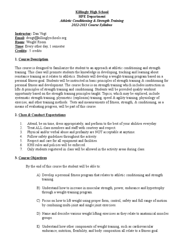 Athletic Conditioning & Strength Training 2012-2013 Course Syllabus ...