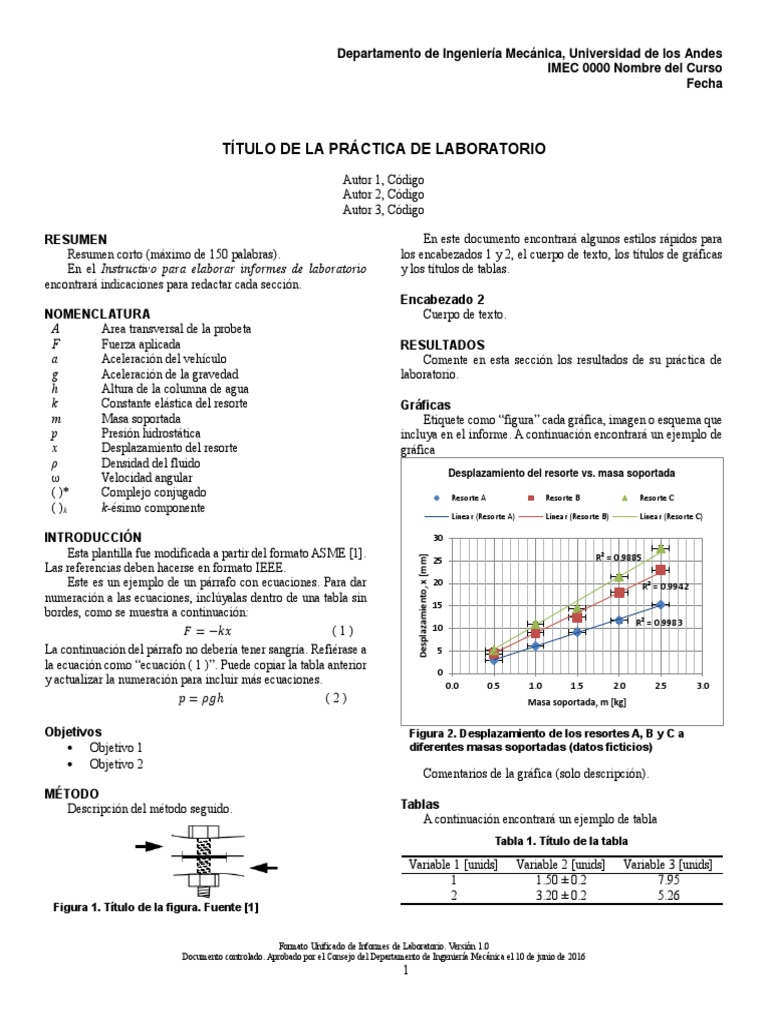 Formato Informes de Laboratorio IMEC | PDF | Masa | Mecanica clasica