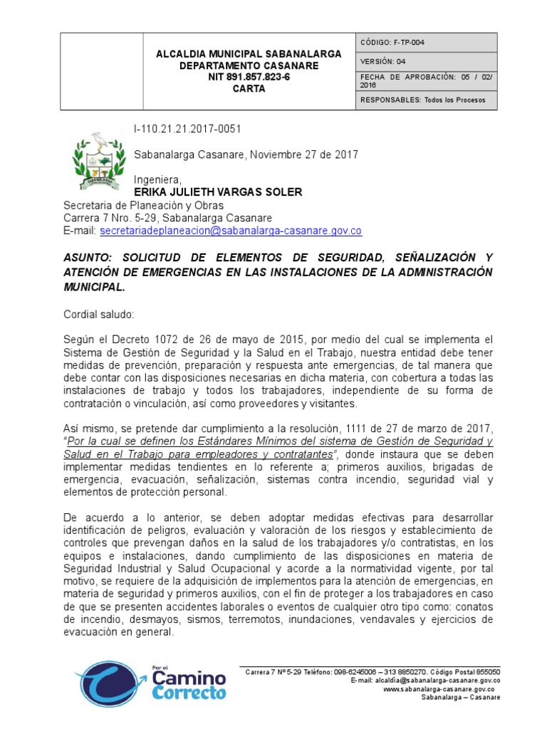 Solicitud de Elementos de Seguridad | PDF | Naturaleza | Salud y bienestar