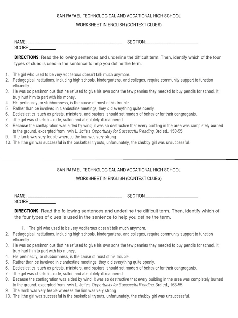 Mastering Context Clues: A Worksheet for Identifying Unknown Word ...