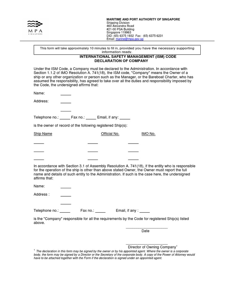 ISM Code Declaration Form | PDF | Justice | Crime & Violence