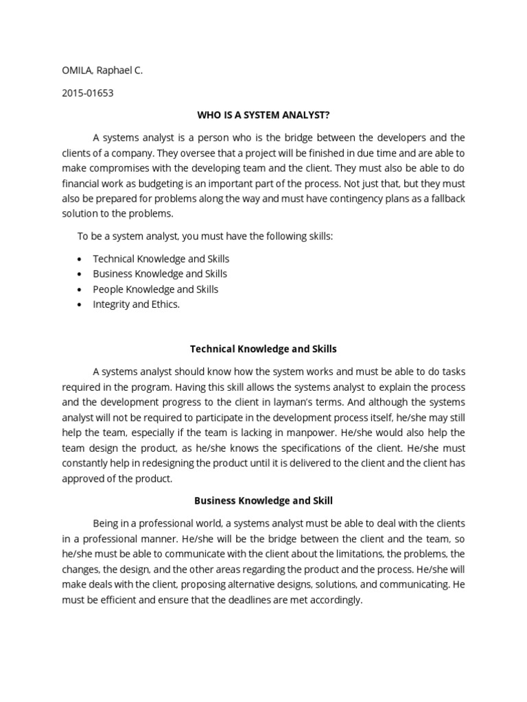 Understanding the Systems Analyst Role | PDF | Integrity | Knowledge