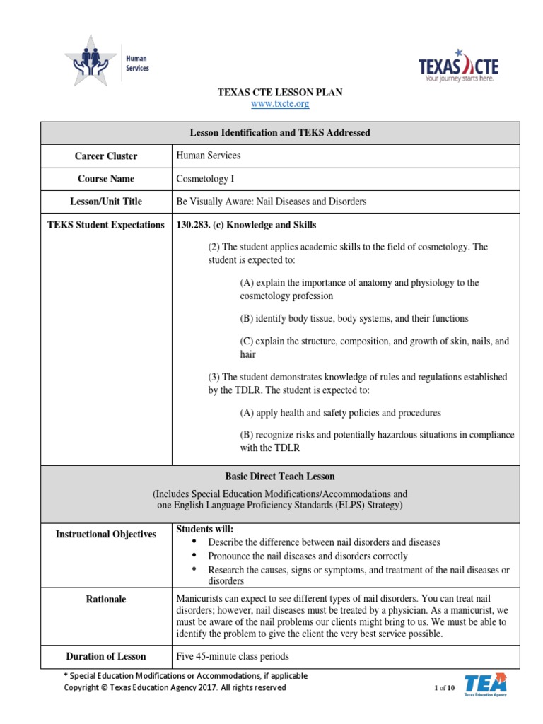 Lesson Plan - Be Visually Aware Nail Diseases and Disorders - 0 | PDF ...
