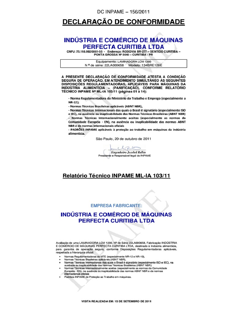 Laudo Tecnico NR 12 Modelo | PDF