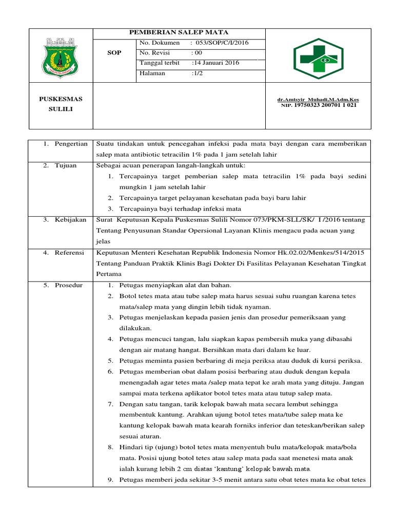 Sop Pemberian Salep Mata | PDF