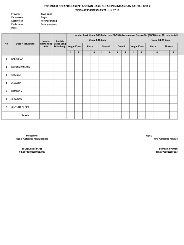 Form Rekap BPB BB PB TK Puskesmas | PDF