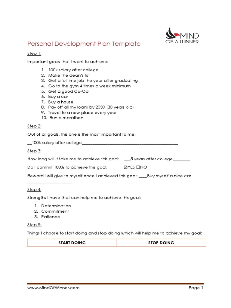 Personal Development Plan Template Pdf Goal Behavioural Sciences
