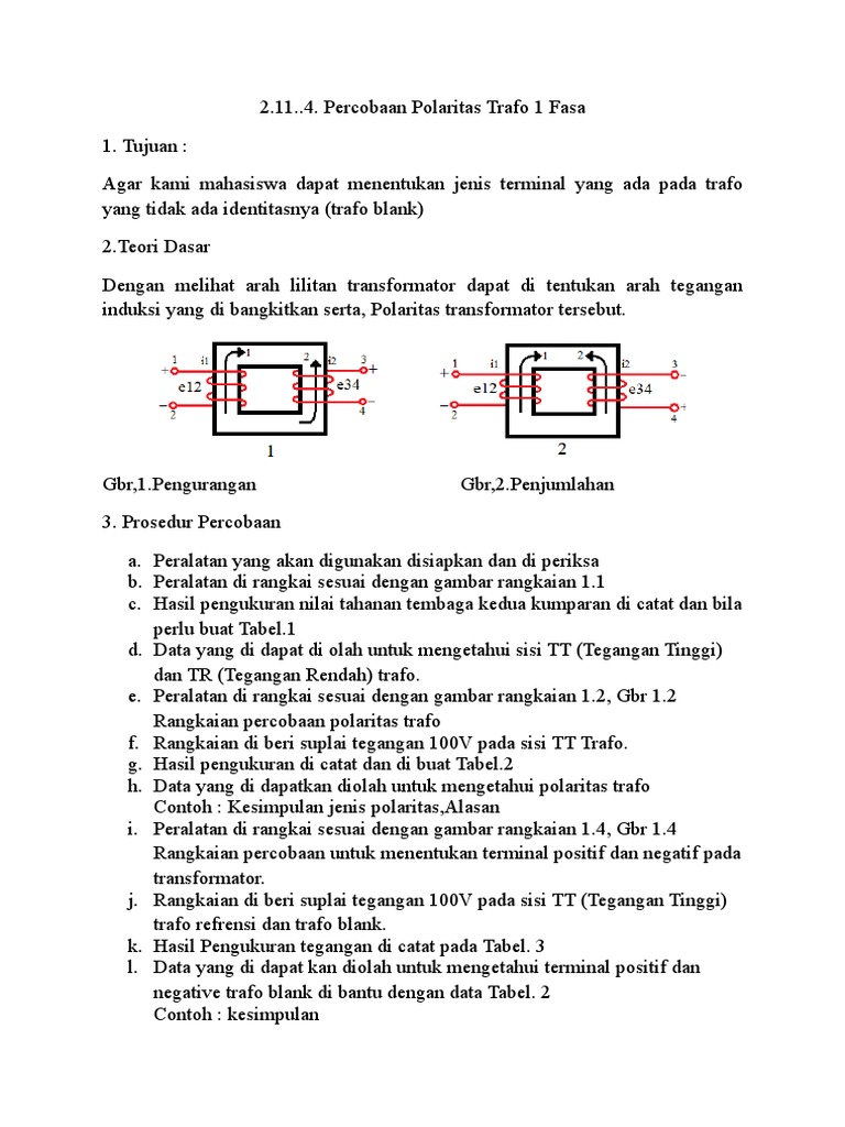 Percobaan Polaritas Trafo 1 Fasa | PDF | Sains & Matematika