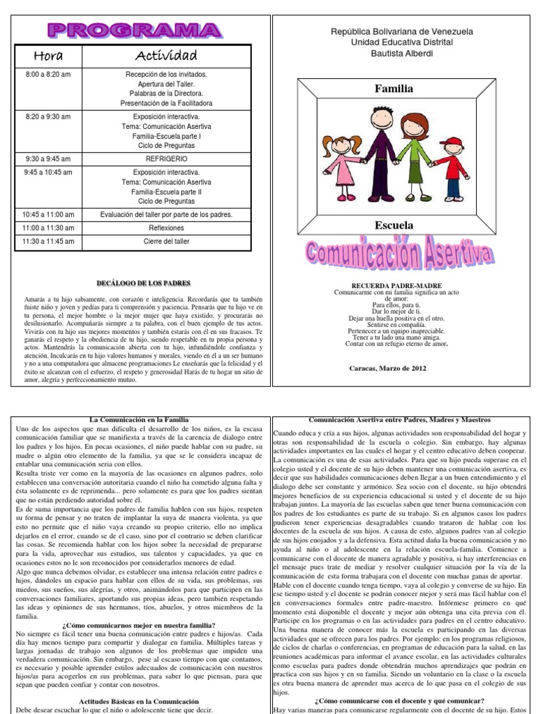 Diptico Sobre Comunicación Asertiva Familia-Escuela | PDF | Aprendizaje | Comunicación