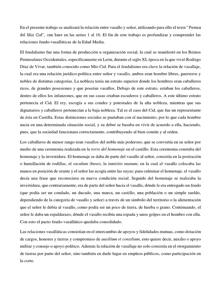 Relación Señor Vasallo | Feudalismo | Nobleza