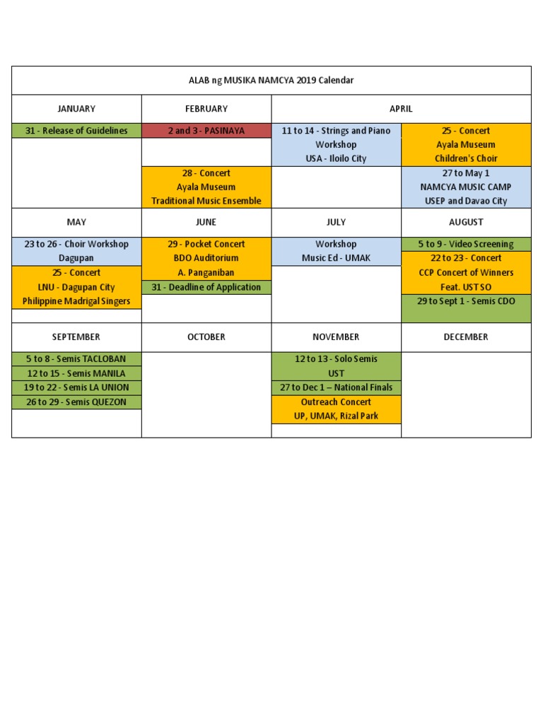 NAMCYA 2019 Music Events Calendar | PDF