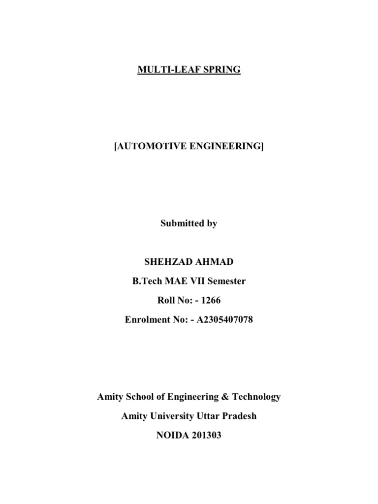Multi Leaf Spring | PDF | Bending | Stress (Mechanics)