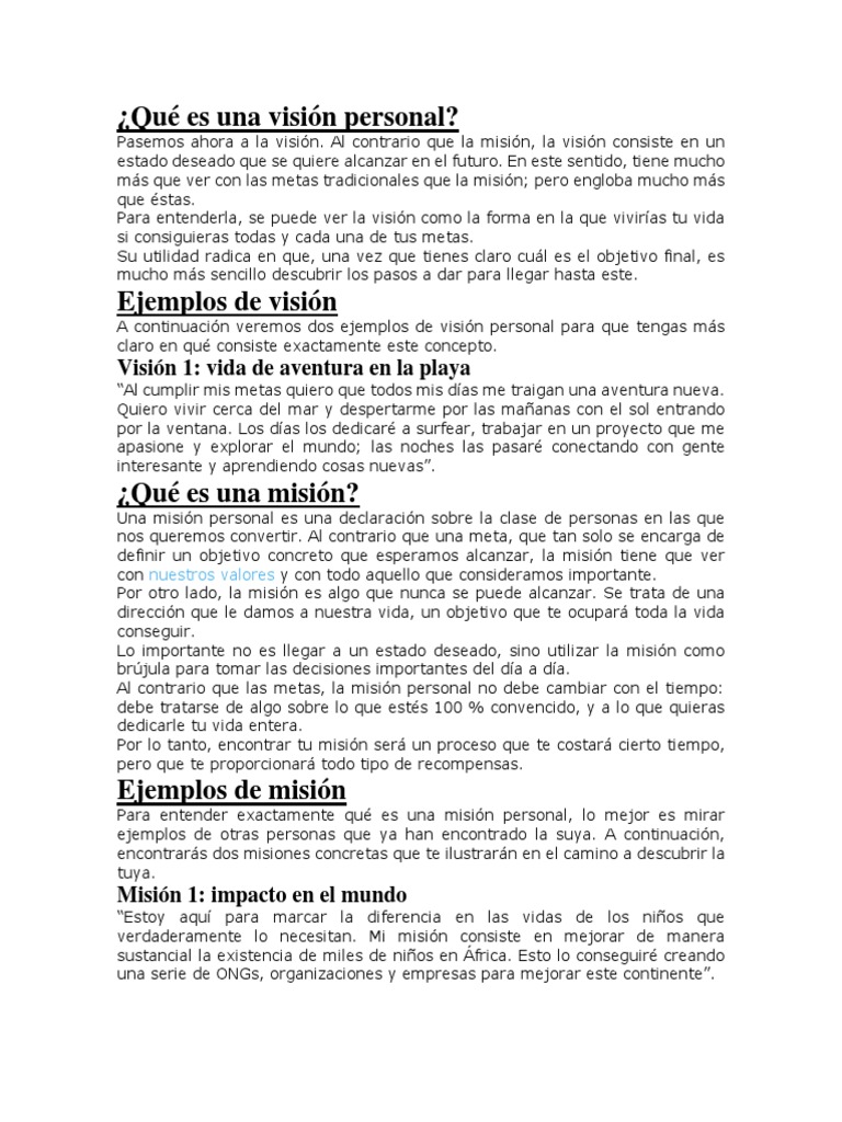 Qué Es Una Visión Personal | PDF | Vida | Organización no gubernamental