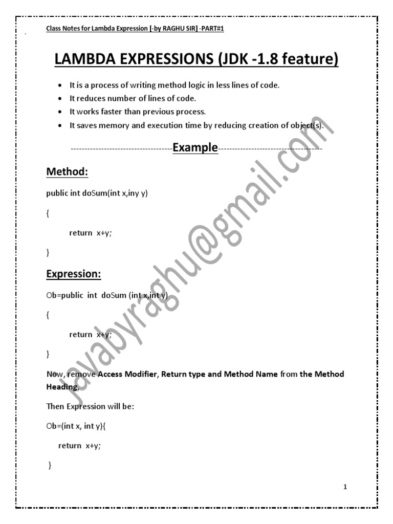Lambda Expressions Pdf Anonymous Function Method Computer Programming