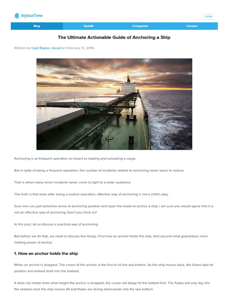 The Ultimate Actionable Guide of Anchoring A Ship | PDF | Anchor | Ships