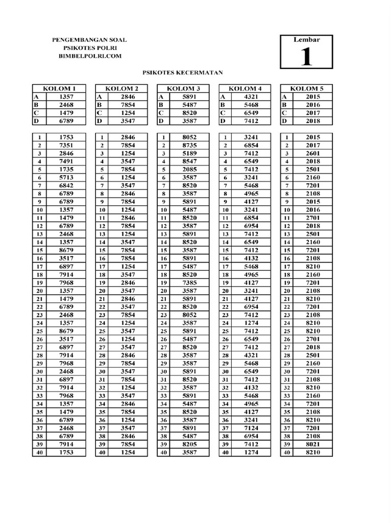Tes Kecermatan Angka Seri 2018 | PDF