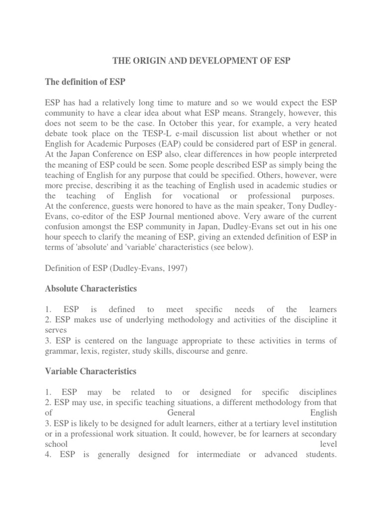 The Origin and Development of Esp The Definition of ESP | PDF ...