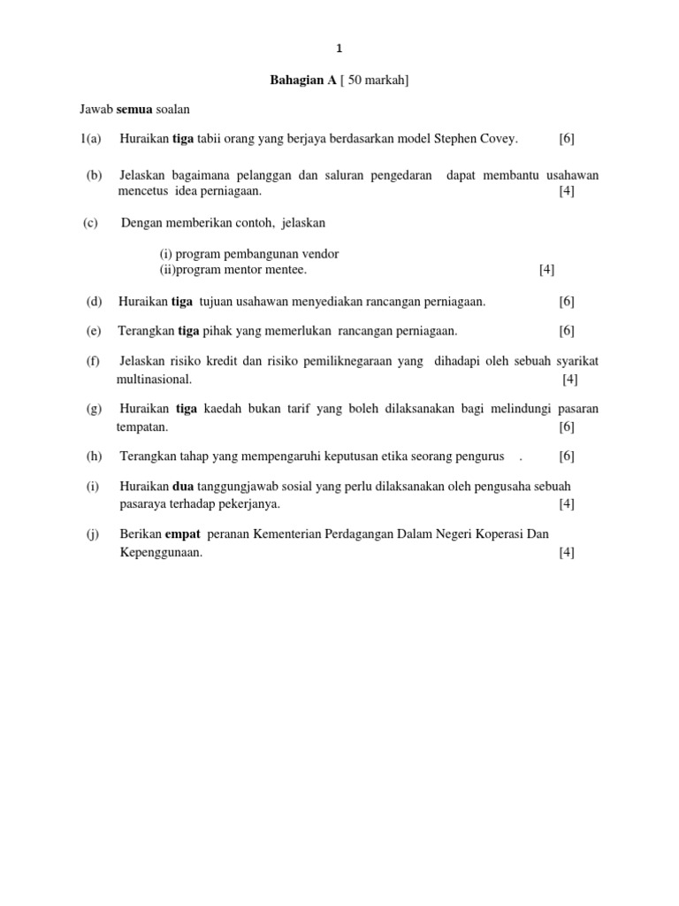 Soalan Pengajian Perniagaan P3 | PDF
