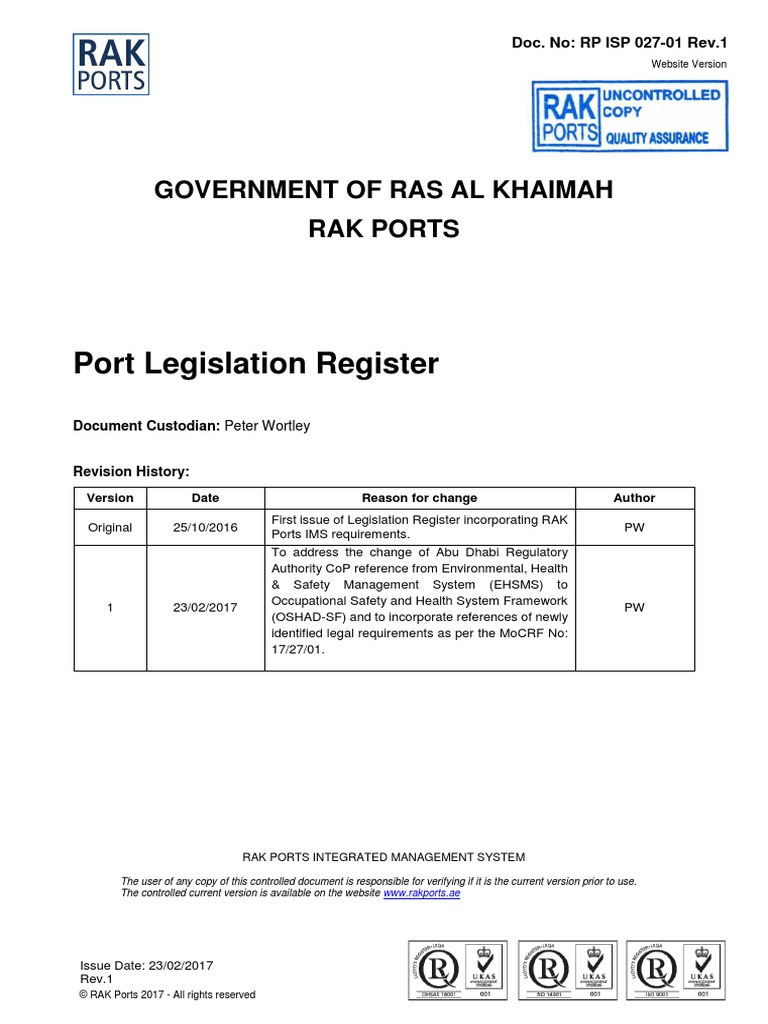 Port Legislation Register Rev 1 | PDF | Dangerous Goods | Occupational ...