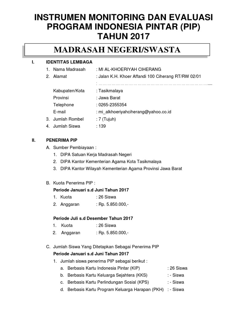 Instrumen Monev PIP 2017 | PDF