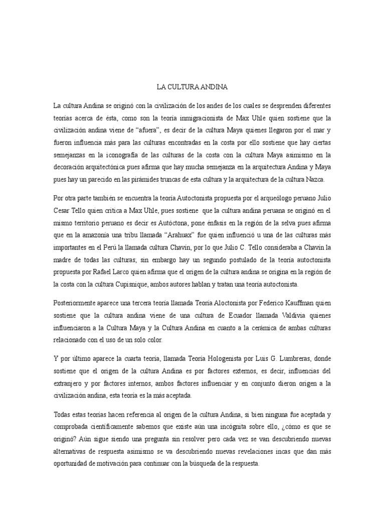 La Cultura Andina | PDF | Perú | Cultura (general)
